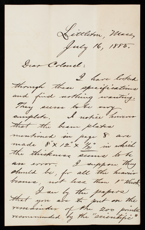Bernard R. Green to Thomas Lincoln Casey, July 16, 1885 - Digital ...