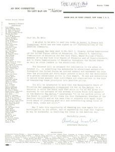 Letter from Ad Hoc Committee to Lift Ban on the Nation to W. E. B. Du ...