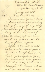 Letter from Vivian Rosetta Carter to W. E. B. Du Bois - Digital ...