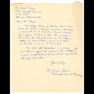Letter from Vernice Gabriel to Frank Tracey concerning vacant lot at 13 ...