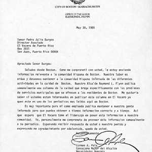 Letter from Carmen Pola to Pedro Julio Burgos, accompanied by a scanned ...