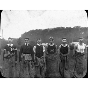 Six students in a potato sack race - Digital Commonwealth