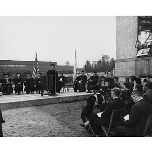 Edward Dana speaks at the cornerstone laying ceremony for Ell Hall ...