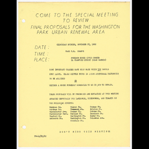 Flier for November 28, 1962 meeting about final proposals for the ...