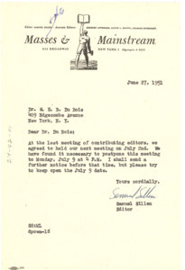 Letter from Masses & Mainstream to W. E. B. Du Bois - Digital Commonwealth