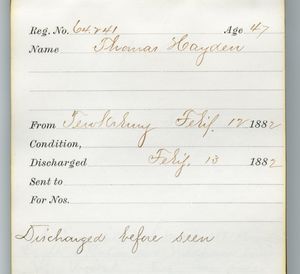 Tewksbury Almshouse Intake Record: Hayden, Thomas - Digital Commonwealth