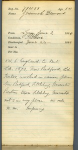 Tewksbury Almshouse Intake Record: Desmond, Jeremiah - Digital Commonwealth