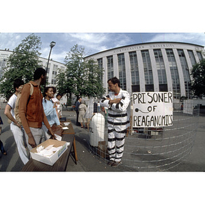 Student, Patrick Lott, demonstrating at a Reaganomics protest in the ...