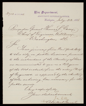 J. C. Kelton to Thomas Lincoln Casey, July 23, 1888 - Digital Commonwealth