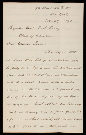 Mahan To Thomas Lincoln Casey, October 27, 1890 - Digital Commonwealth