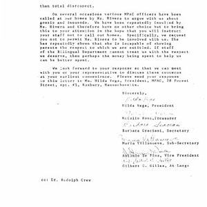 Second page of a letter from Bilingual Master Parents Advisory Council ...