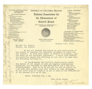 Letter from Neval Thomas to W. E. B. Du Bois - Digital Commonwealth