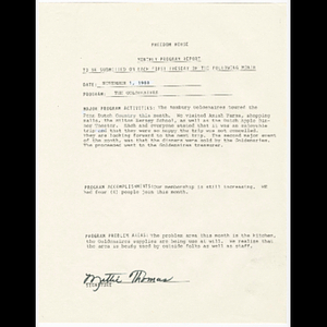 Monthly program report for Goldenaires. October 1988 - Digital Commonwealth