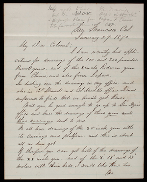 General [Barton] S. Alexander to Thomas Lincoln Casey, January 27, 1872 ...