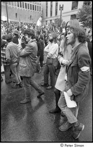 MIT war research demonstration: demonstrators in front of the Hermann ...