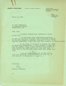 Letter from Kenneth Donaldson to Judi Chamberlin - Digital Commonwealth