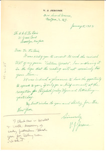 Letter from V. J. Jerome to W. E. B. Du Bois - Digital Commonwealth