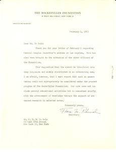 Letter from Rockefeller Foundation to W. E. B. Du Bois - Digital ...