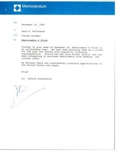 Memorandum from Steven Seidman to Mark H. McCormack - Digital Commonwealth