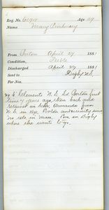 Tewksbury Almshouse Intake Record: Pinkney, Mary - Digital Commonwealth