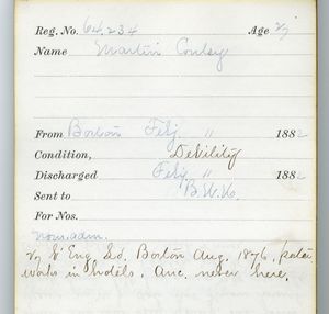Tewksbury Almshouse Intake Record: Conley, Martin - Digital Commonwealth