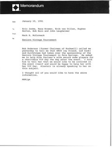Memorandum from Mark H. McCormack to Eric Jonke, Hans Kramer, Erick van ...