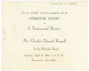 Literature Lovers Testimonial Dinner invitation - Digital Commonwealth