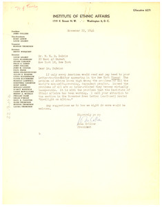 Letter from Institute of Ethnic Affairs to W. E. B. Du Bois - Digital ...