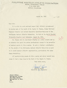 Letter about Dr. Regino Ylanan's death (August 26, 1963) - Digital ...