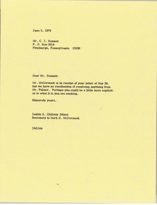 Letter from Judy A. Chilcote to C. J. Bennett - Digital Commonwealth