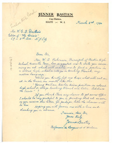 Letter from Jenner Bastien to W. E. B. Du Bois - Digital Commonwealth