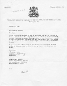 Letter to Senator Tsongas from Dessima Williams, Ambassador - Digital ...