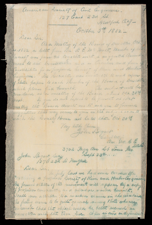 John Bogart to Thomas Lincoln Casey, October 5, 1882.; Thomas Lincoln ...