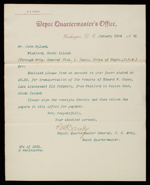 G.B. Dandy to John Byland through Thomas Lincoln Casey, January 23 ...