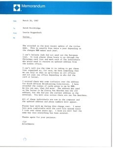 Memorandum from Laurie Roggenburk to Sarah Wooldridge - Digital Commonwealth