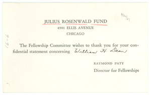 Thank you note from Julius Rosenwald Fund - Digital Commonwealth