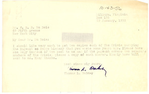 Letter from Thomas L. Dabney to W. E. B. Du Bois - Digital Commonwealth