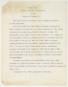 Report of the Public Affairs Commission on naming of Gulick Hall ...