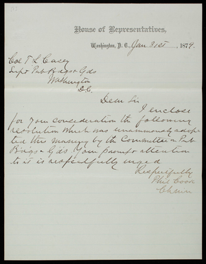 [Philip] Cook to Thomas Lincoln Casey, January 31, 1879 - Digital ...