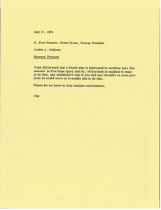 Memorandum from Judy A. Chilcote to H. Kent Stanner, Ernie Green and ...