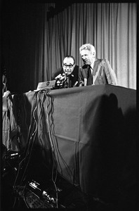 Emcee introducing Vernon Presley, Elvis' father, before Elvis' press ...