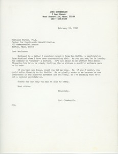 Letter from Judi Chamberlin to Marianne Farkas - Digital Commonwealth