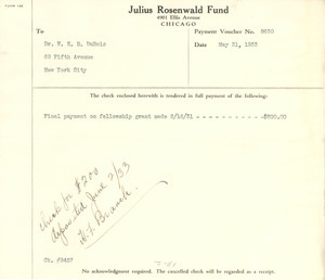 Payment voucher from Julius Rosenwald Fund to W. E. B. Du Bois ...
