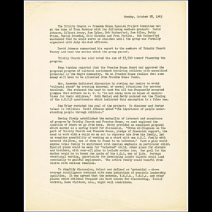 Minutes from October 28, 1963 meeting of Trinity Church-Freedom House ...