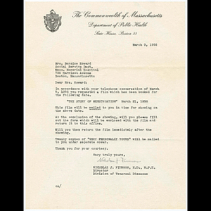Letter to Bernice Howard of the Social Service Department of ...