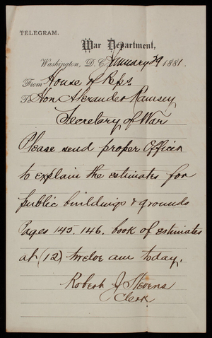 Robert J. Stevens to Alexander Ramsey, January 29, 1881 - Digital ...