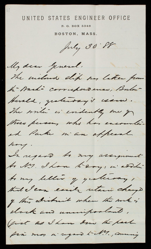[George Lewis] Gillespie [Jr.] to Thomas Lincoln Casey, July 30, 1888 ...