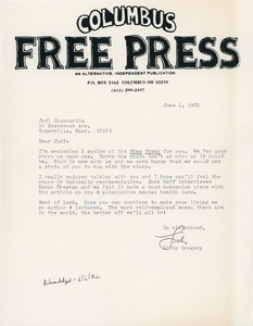 Letter from Libby Gregory to Judi Chamberlin - Digital Commonwealth