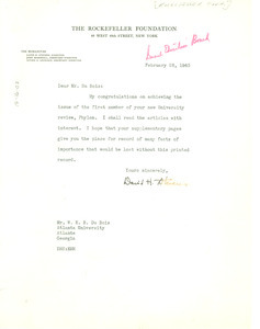 Letter from Rockefeller Foundation to W. E. B. Du Bois - Digital ...