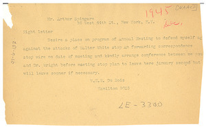 Telegram from W. E. B. Du Bois to Arthur B. Spingarn - Digital Commonwealth